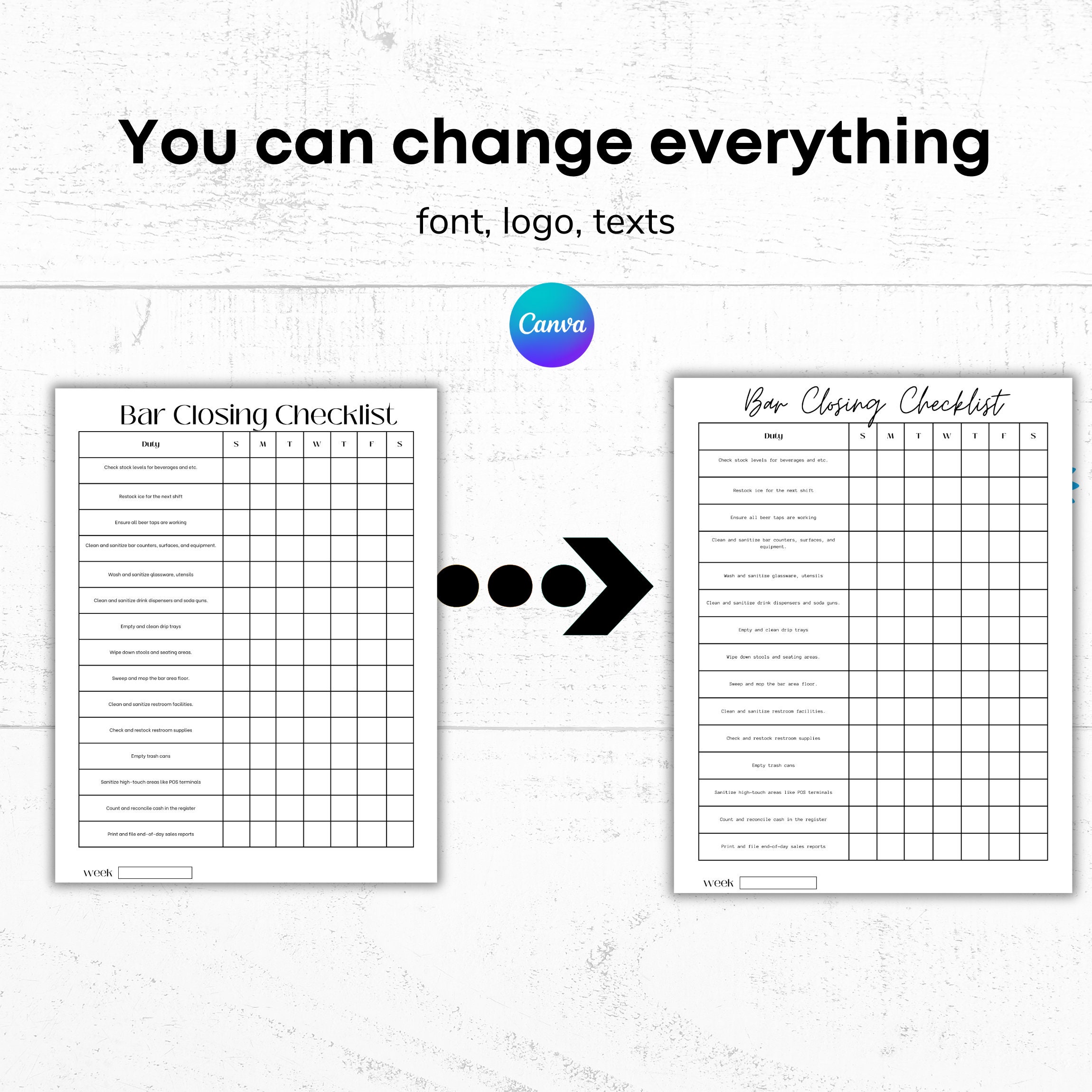 Bar Closing Checklist Bar End Shift Cleaning List Bar Cleaning Log Bar ...