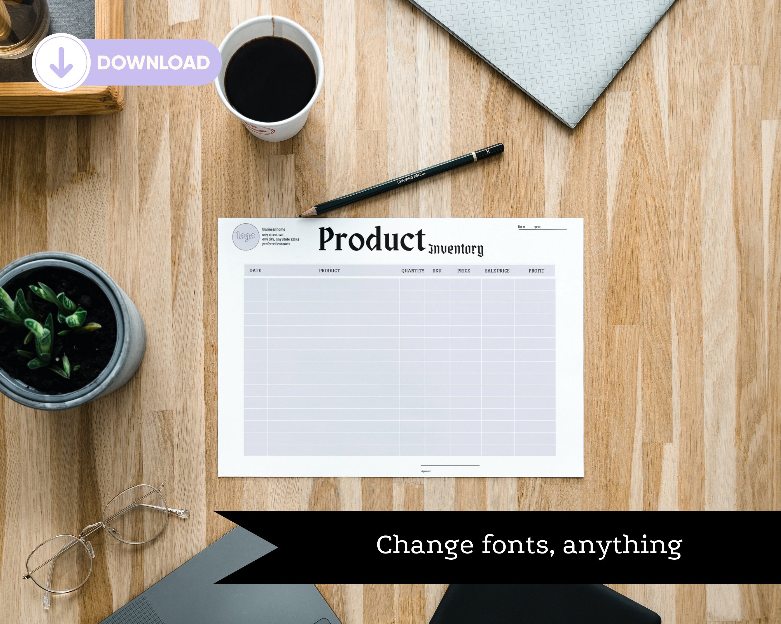 Editable Inventory Management Form Landscape Inventory Tracker Product ...