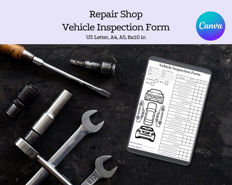Vehicle Inspection Form Car Checking Mechanic Intake Form Repair Shop ...
