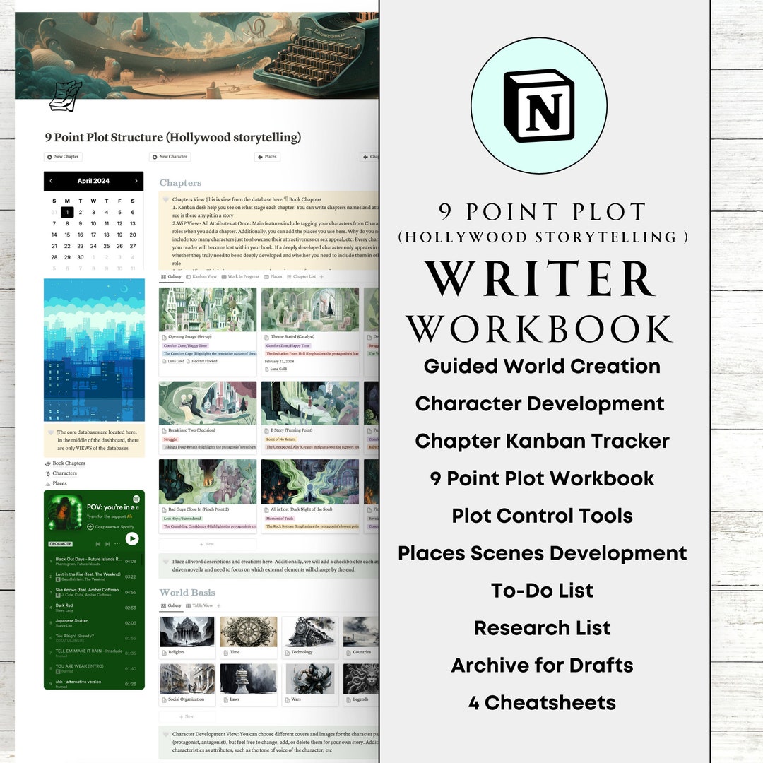 Notion Template for Writer Hollywood 9 Point Plot Guided Workbook World Creation Writer Workbook ...