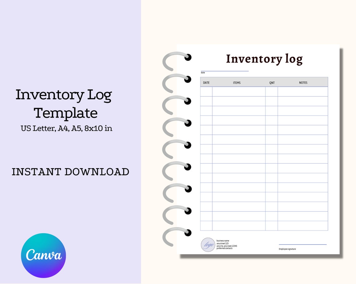 Printable Inventory Tracking Sheet Inventory Log Product Inventory List ...