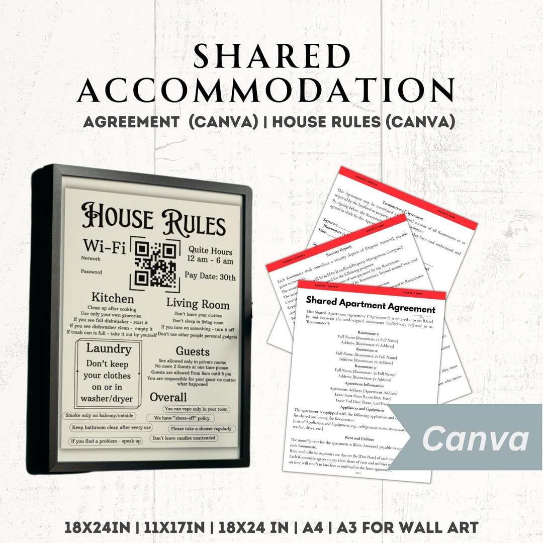 Roommate Contract Roommate Agreement Dorm Rules Shared Accommodation ...