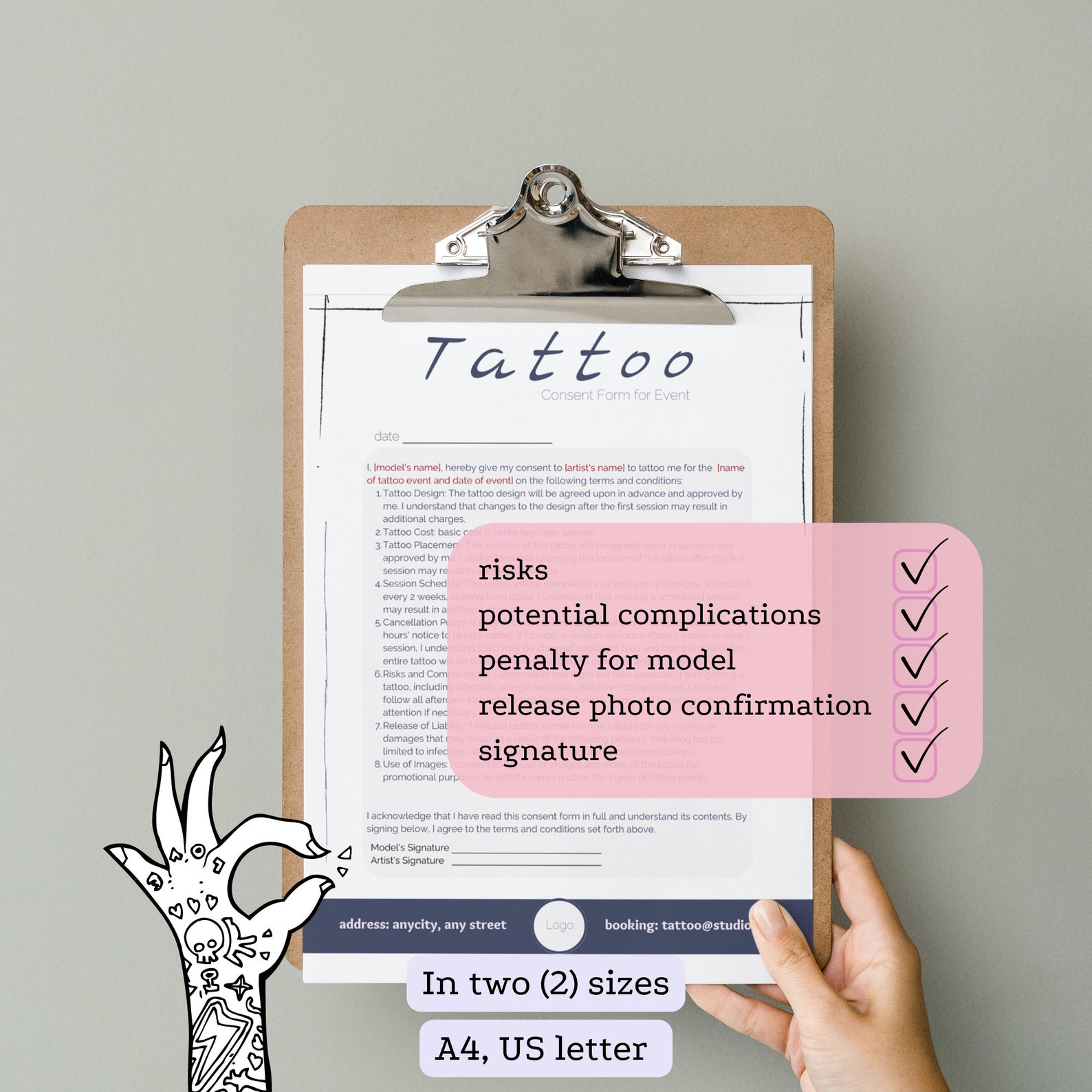Editable and Printable Tattoo Client Intake Form Tattoo Business Forms ...