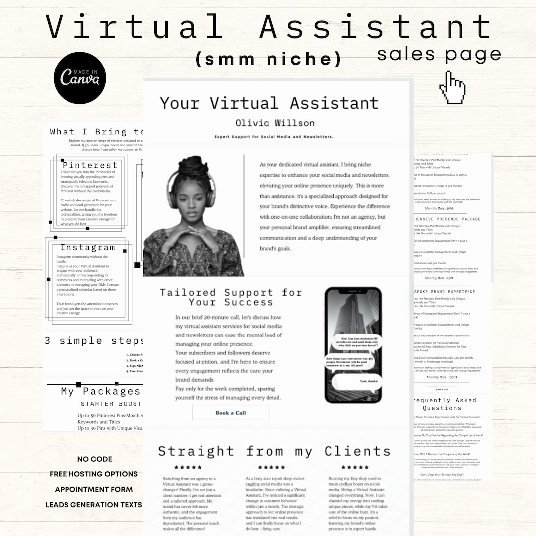 Social Media Virtual Assistant Minimalistic Sales Page VA Social Media ...