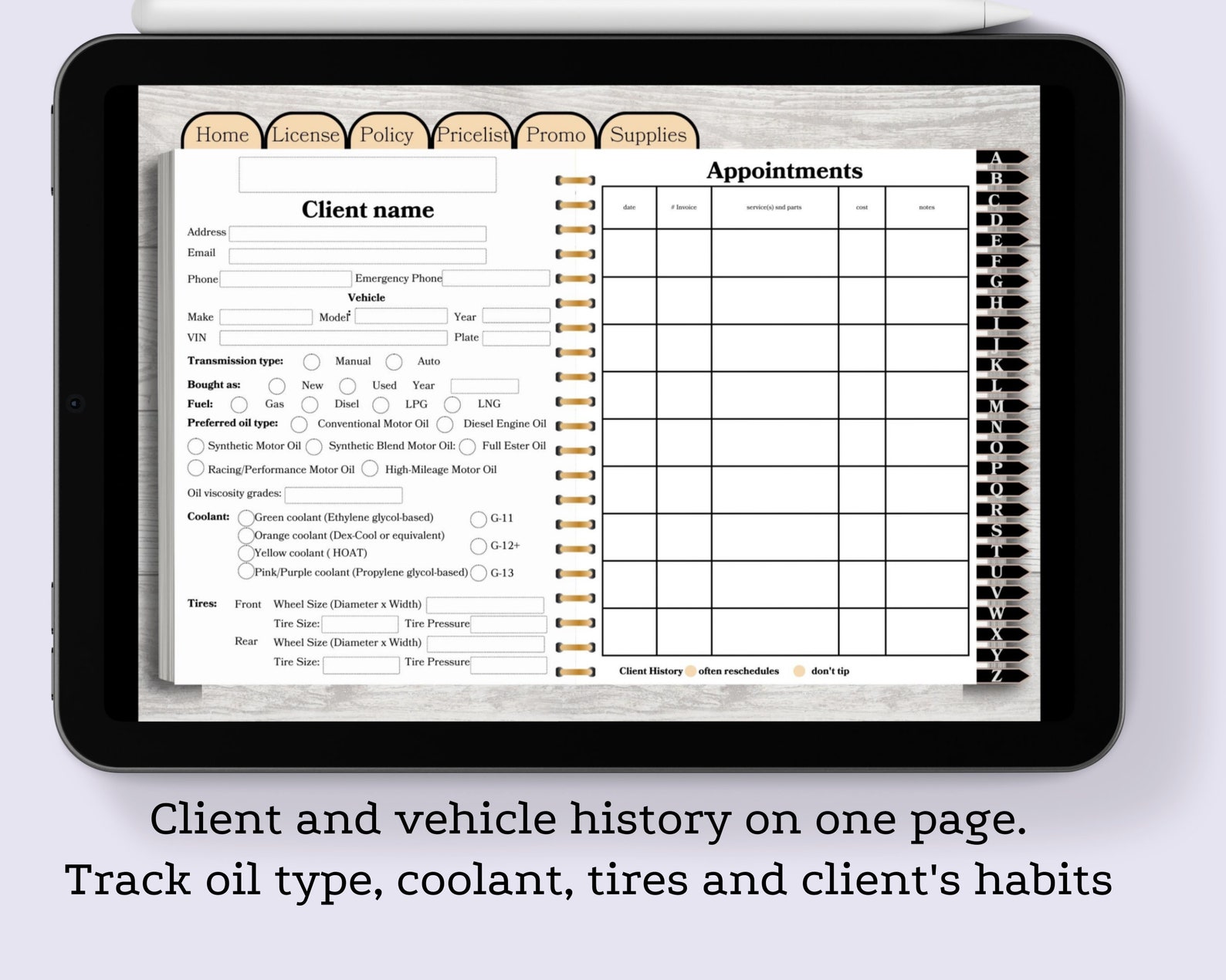 Appointment Book Vehicle Repair Shop Mobile Mechanic Client Record Book ...
