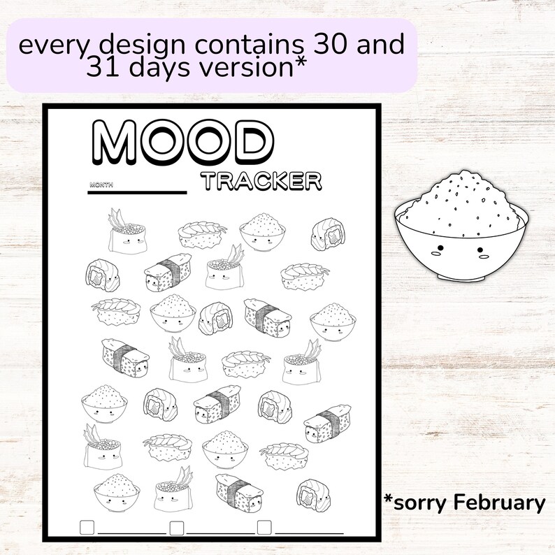Mood Tracker Adults Coloring Pages Food Coloring Pages Mood - Etsy