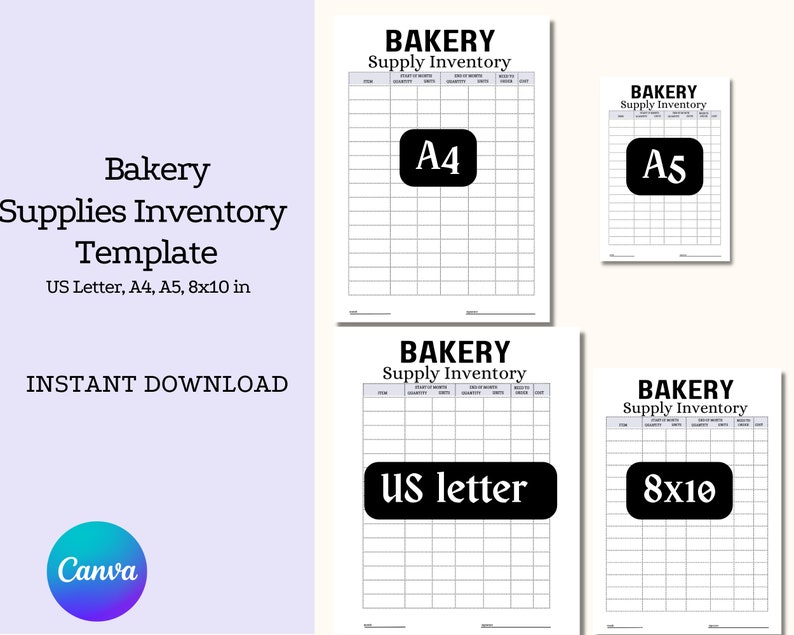 Bakery Forms Editable Inventory Management Form Coffeeshop Inventory ...