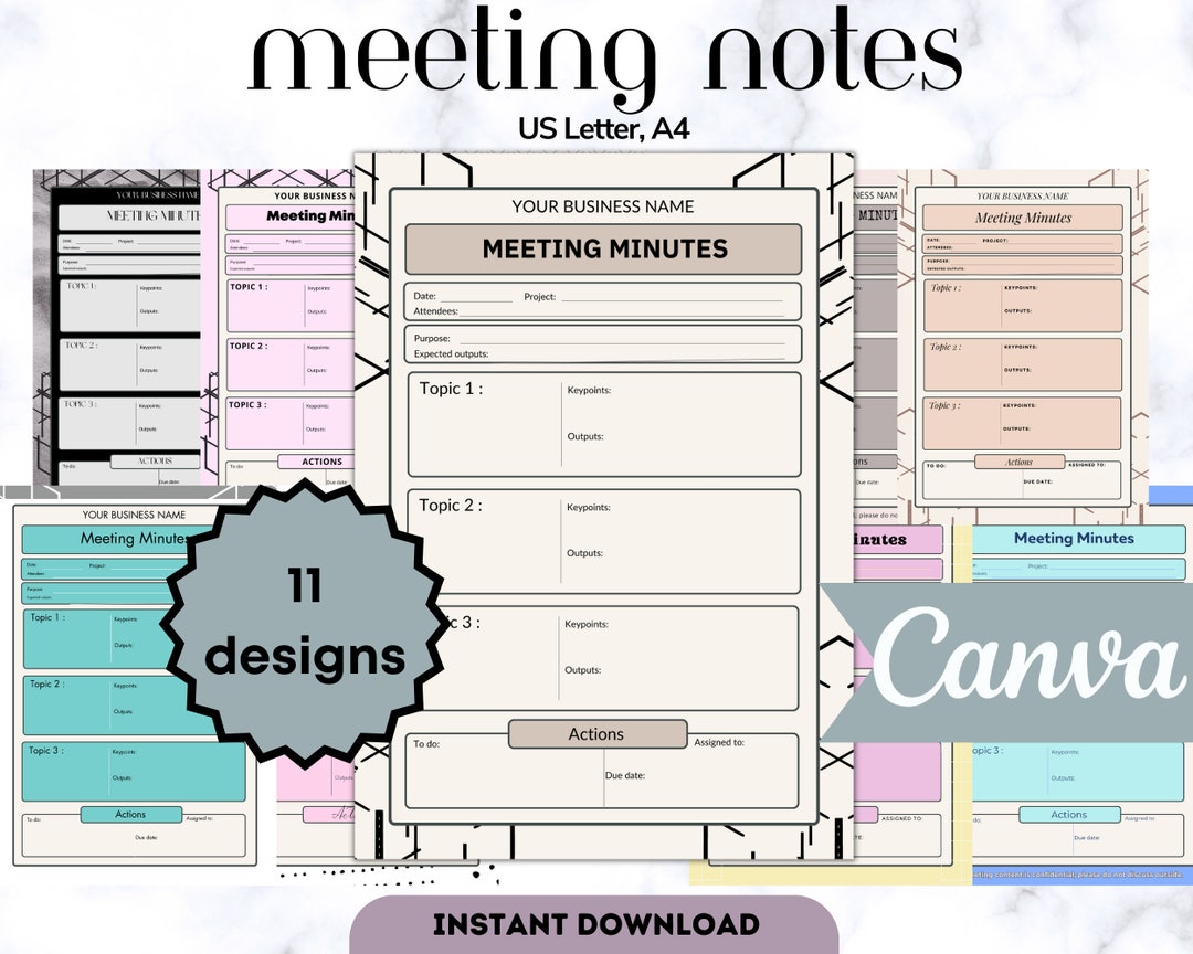 Meeting Notes Template US Letter Printable Agenda Digital Download for ...