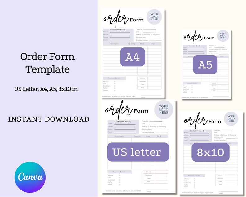 Editable Order Form Template Purchase Order Form Template - Etsy