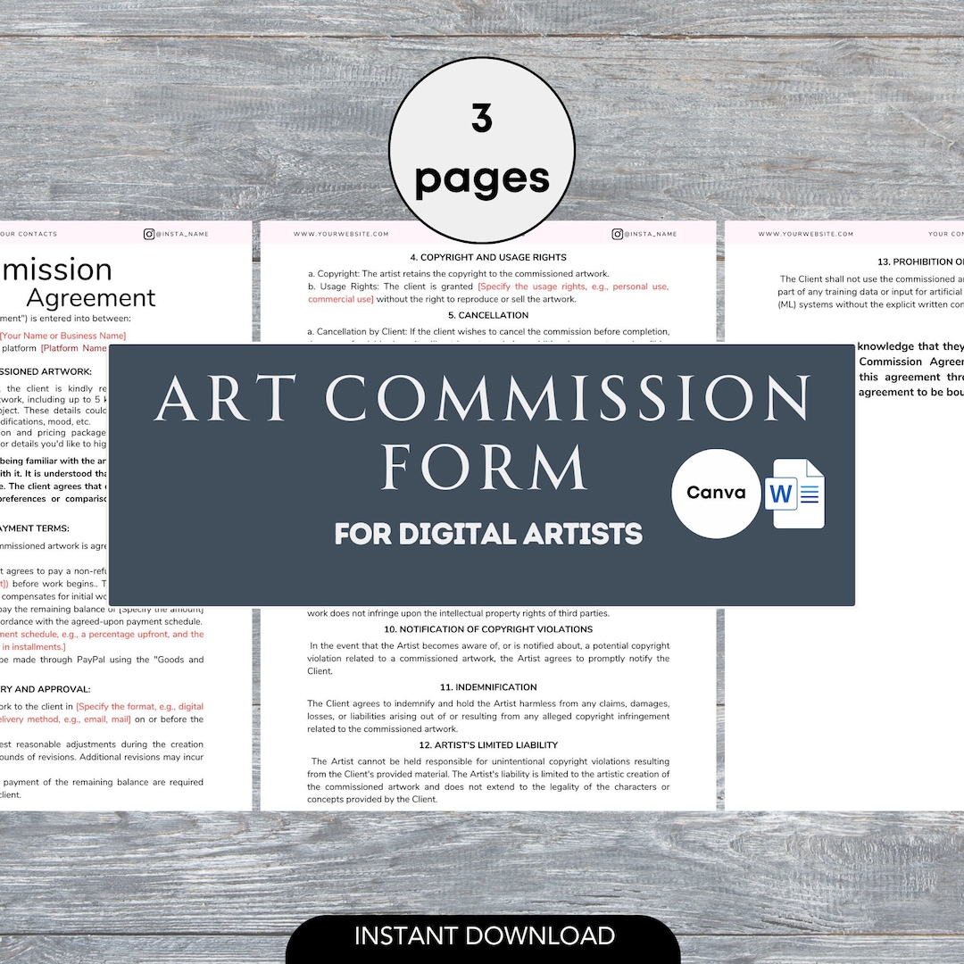 Digital Artist Commission Form Art Commission Agreement Artwork ...
