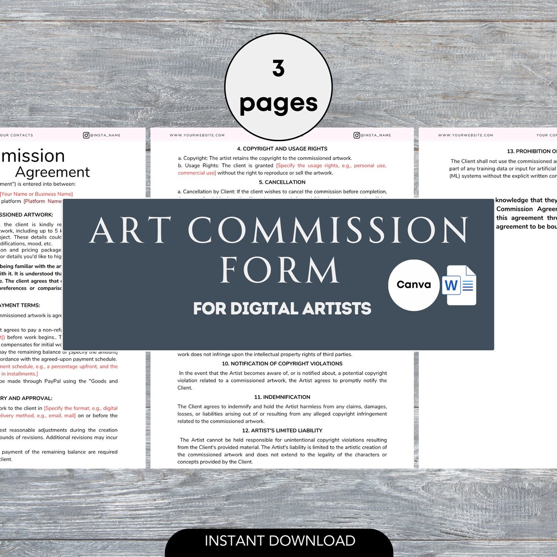 Digital Artist Commission Form Art Commission Agreement Artwork ...