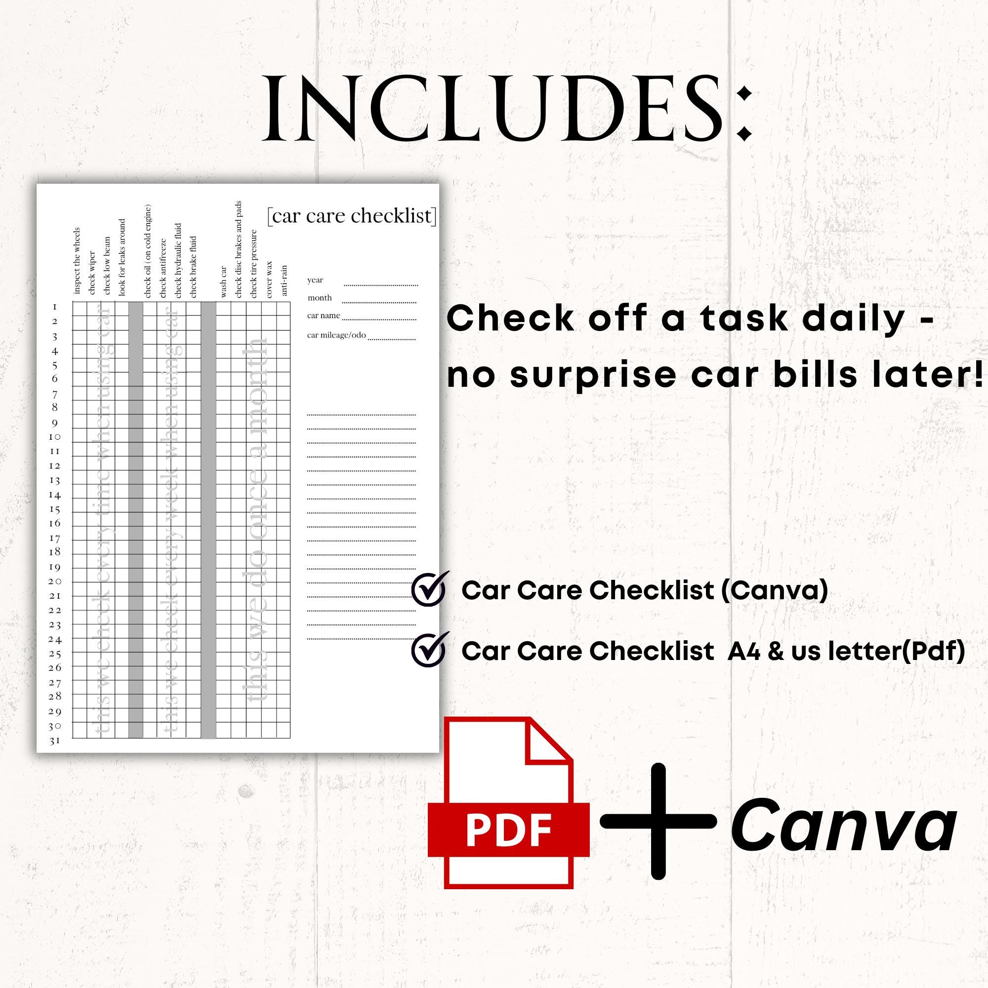 Printable Car Maintenance Checklist: Monthly Vehicle Inspection ...