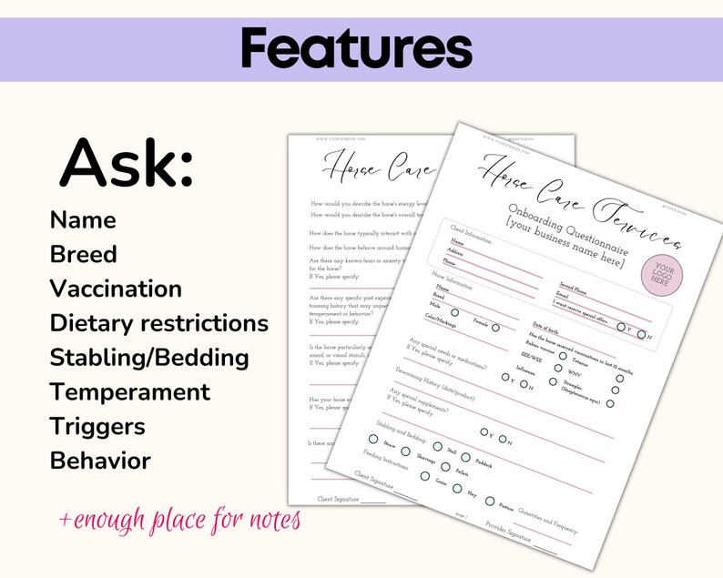 Horse Boarding Report Card Horse Intake Form Horse Boarding Business ...