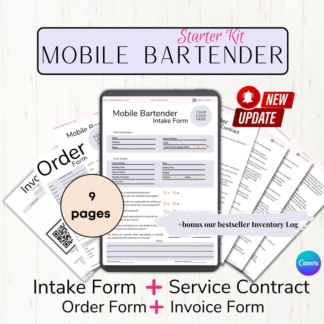 Bartender Agreement Contract Bartending Editable Template Bartender Contract Mobile Bar Contract ...