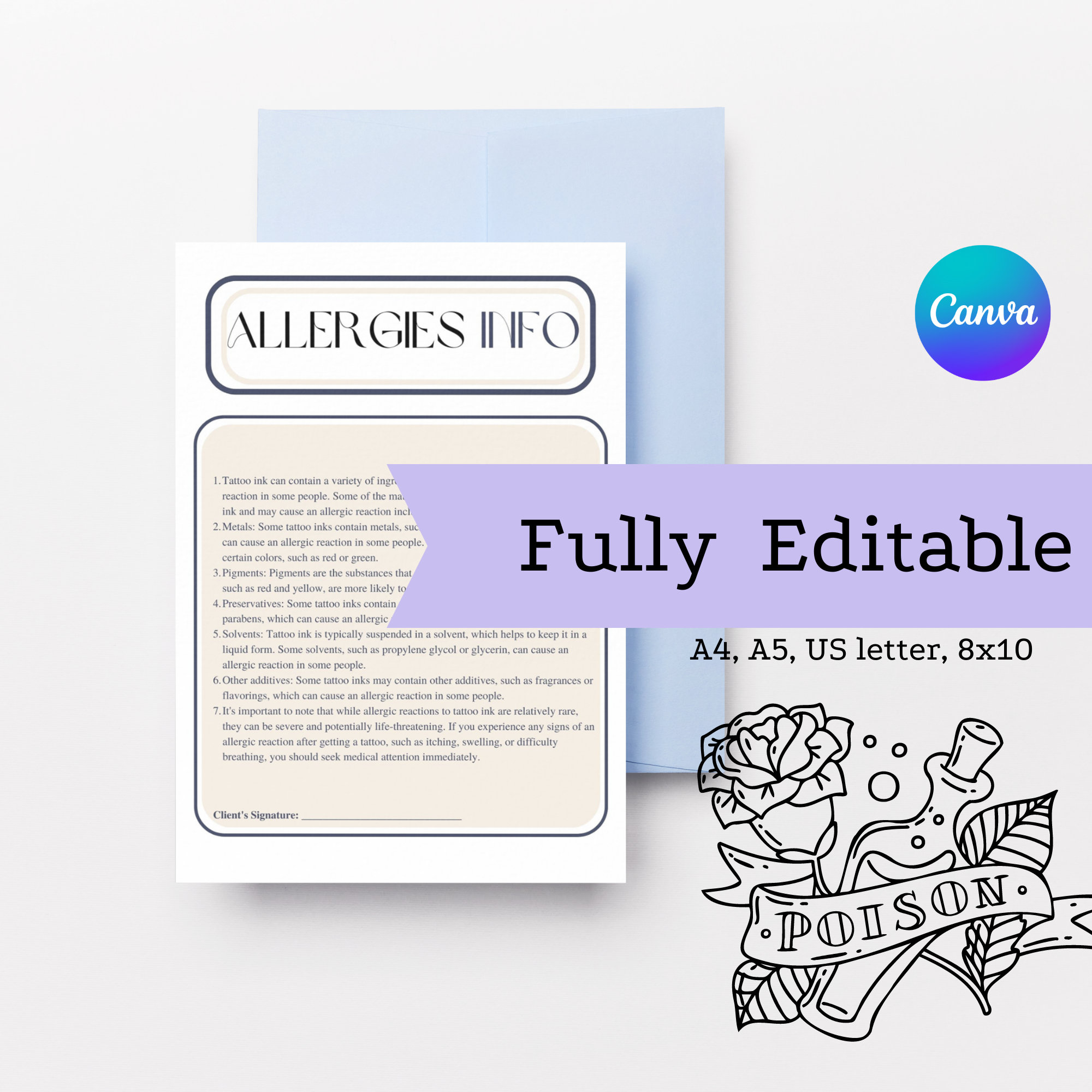 Editable and Printable Tattoo Client Intake Form Tattoo Business Tattoo ...