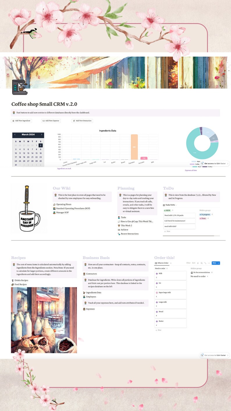 Notion Template Coffeeshop Business Inventory Notion Dashboard Coffee ...