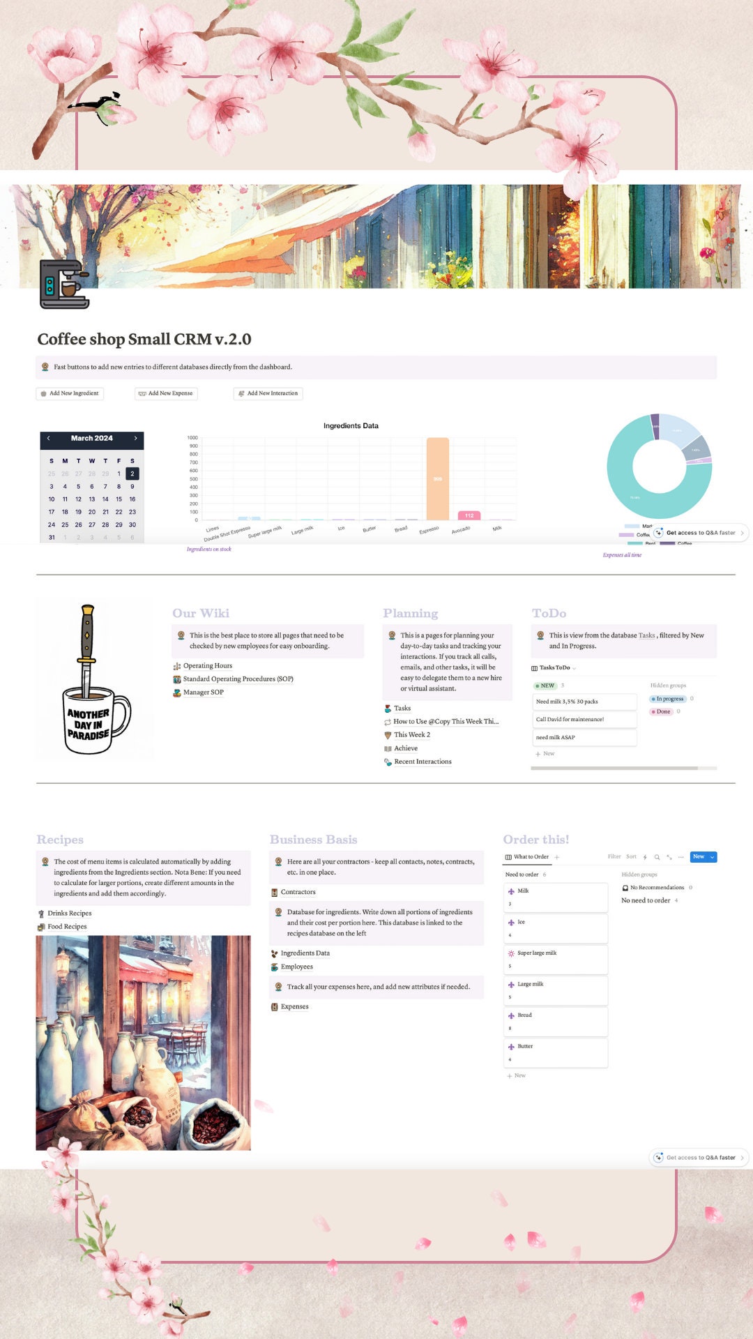 Notion Template Coffeeshop Business Inventory Notion Dashboard Coffee ...