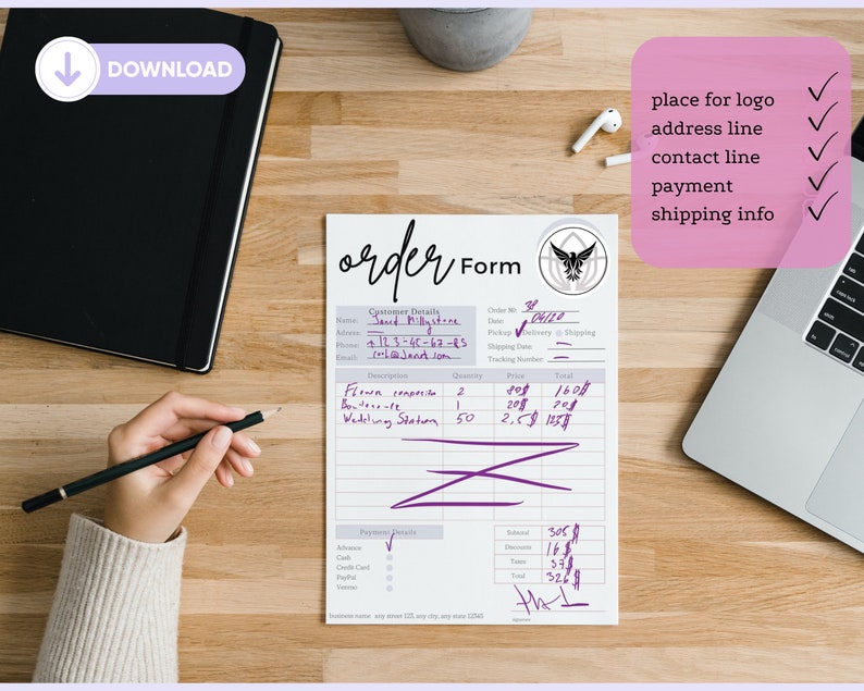 Editable Order Form Template Purchase Order Form Template - Etsy