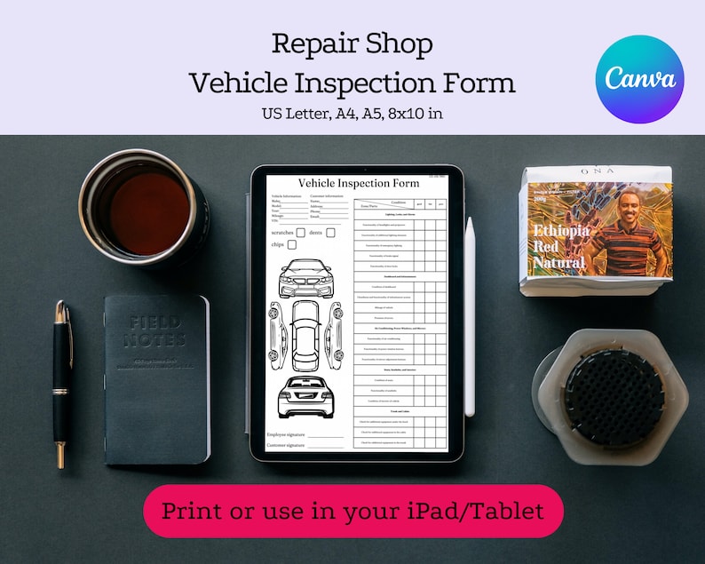 Vehicle Inspection Form Car Checking Repair Shop Intake Form Repair ...