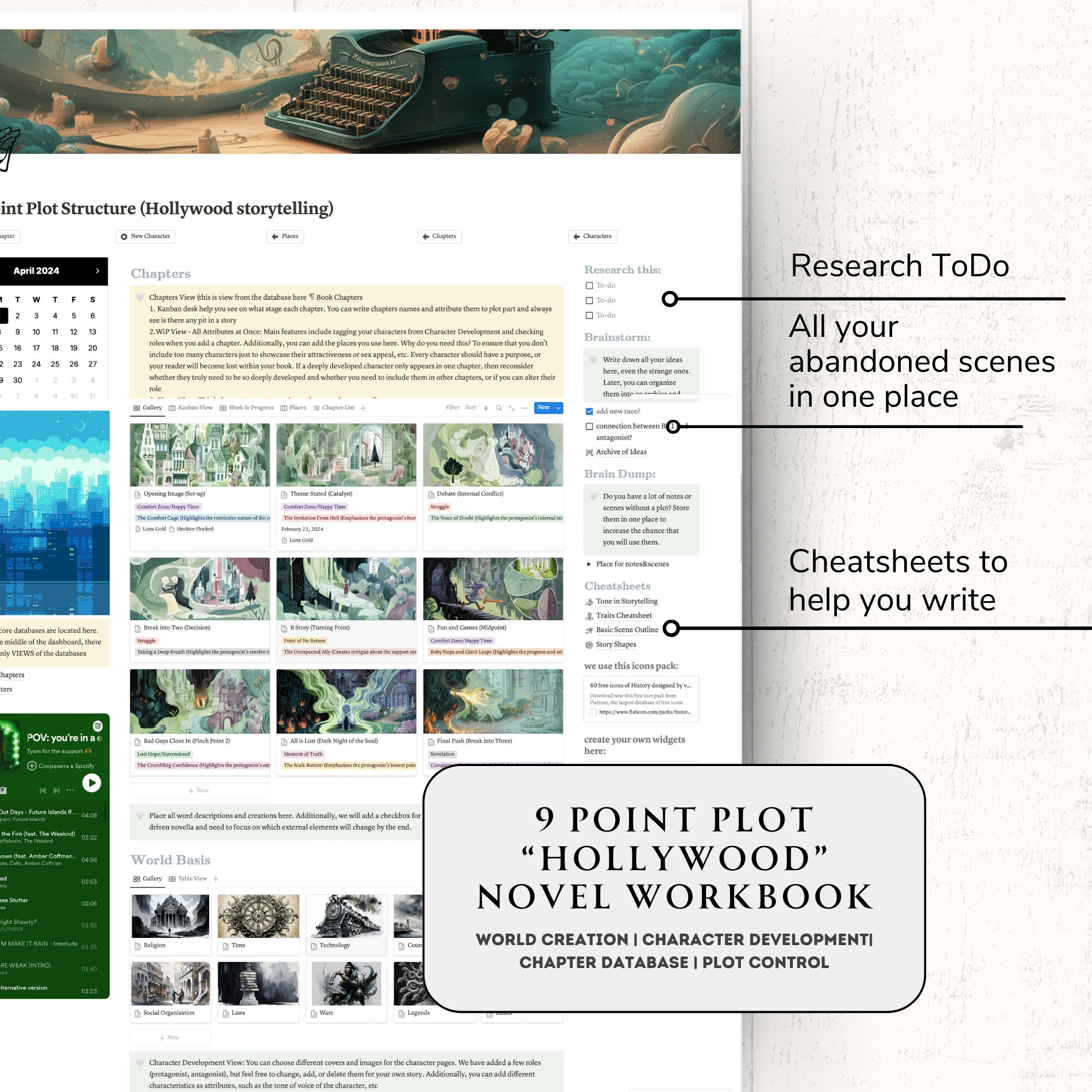 Notion Template Writer Bundle Plot Outline World Creation System for Writer Organizer Novel ...