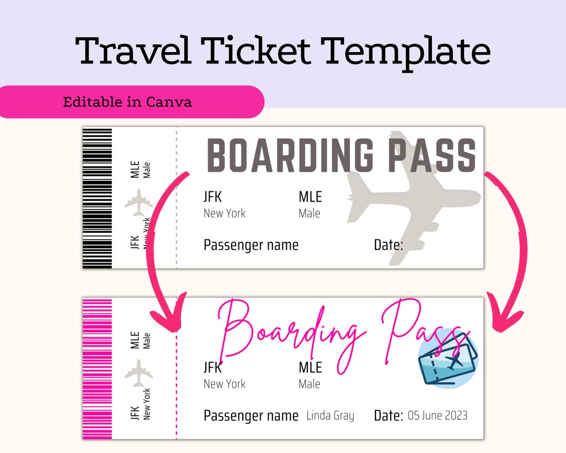 Editable Boarding Pass Template Printable Airline Ticket Canva Boarding ...