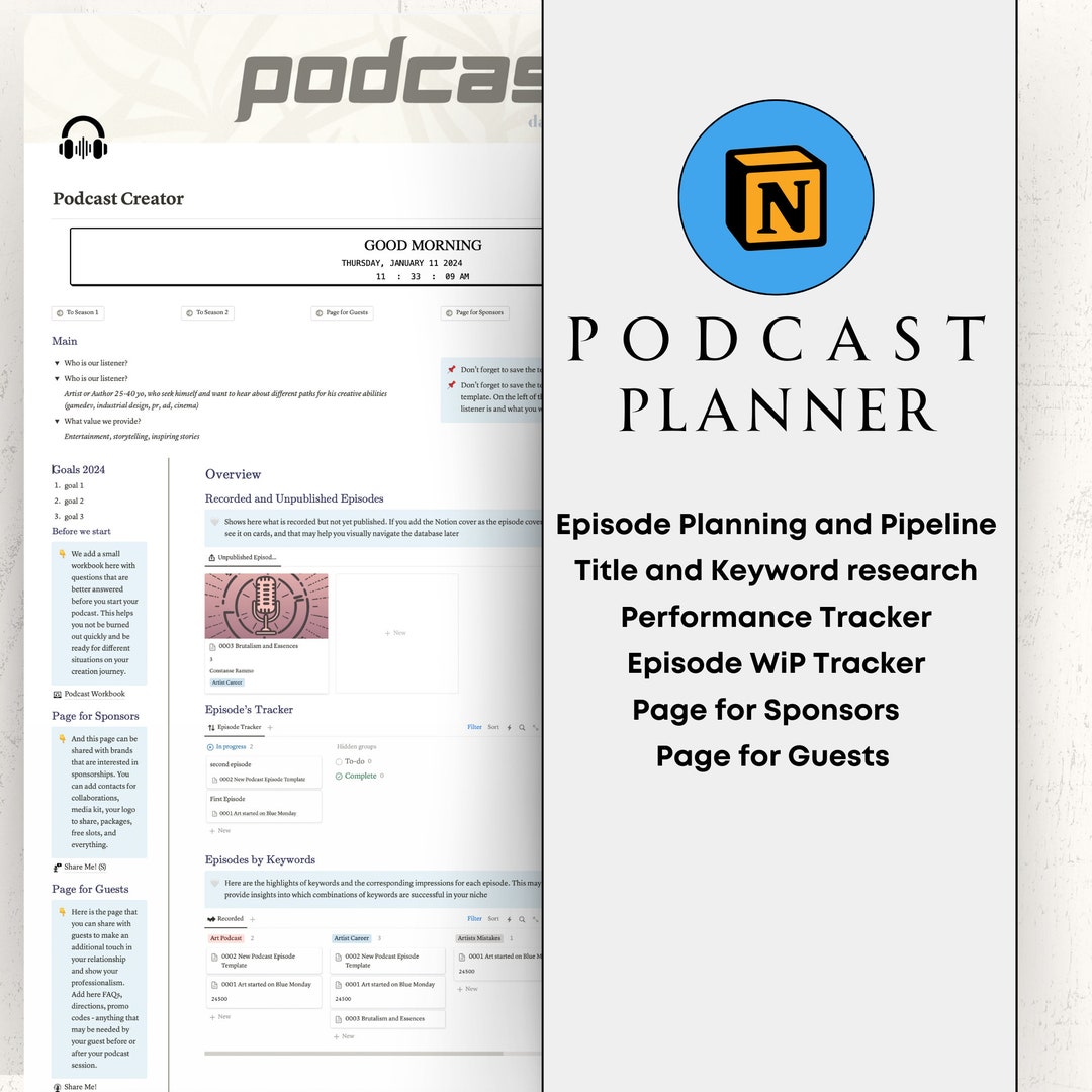 Podcast Planner Notion Template for Podcast Creators Podcast Kit ...