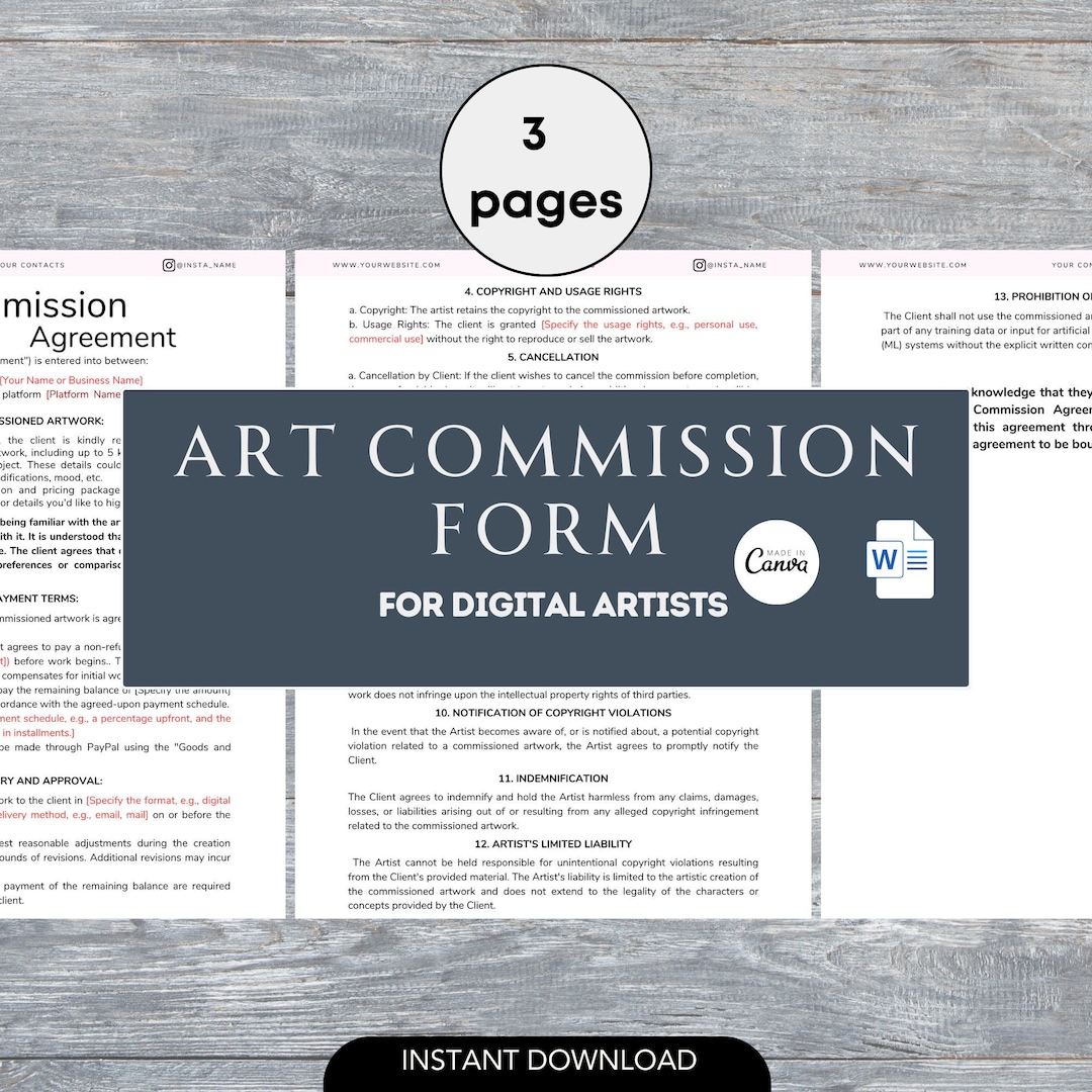 Digital Artist Commission Form Art Commission Agreement - Etsy