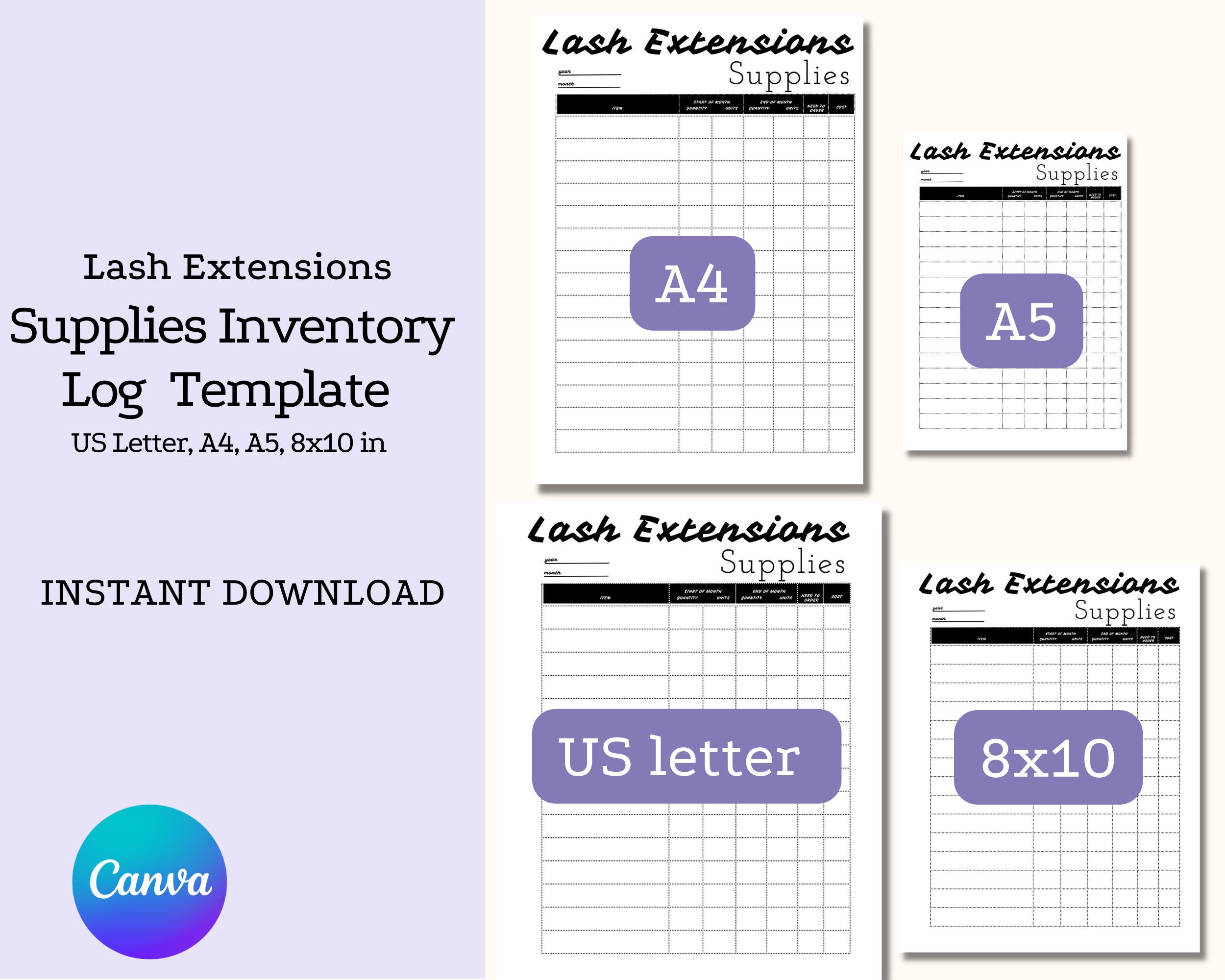 Lash Tech Forms Printable Inventory Tracker Inventory Sheet Lash ...