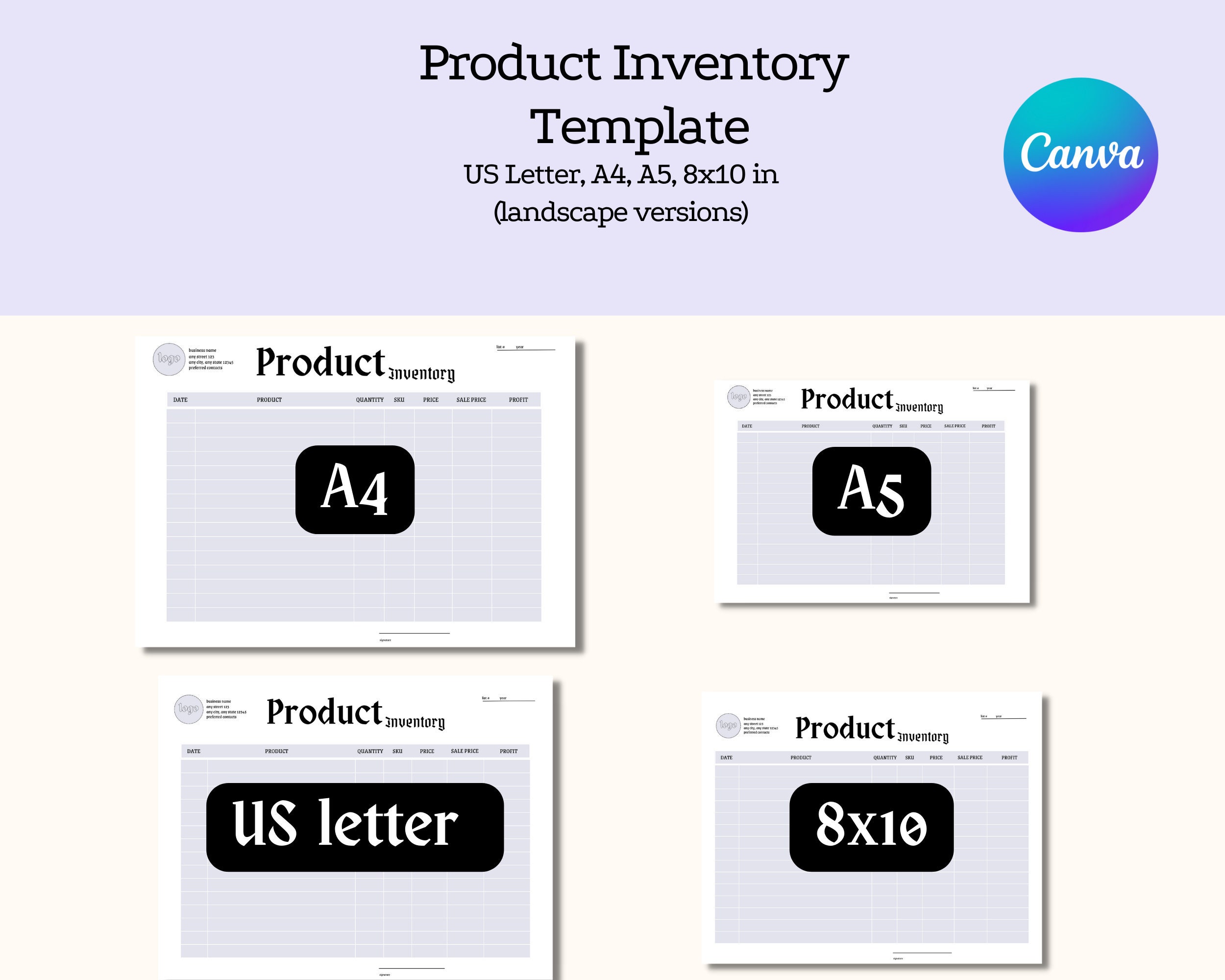 Editable Inventory Management Form Landscape Inventory Tracker Product ...