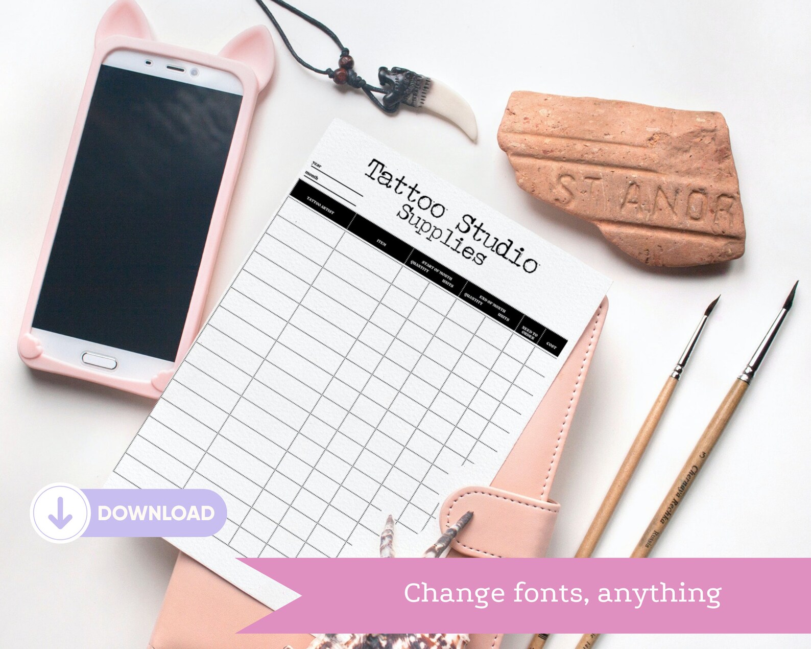 Tattoo Salon Printable Inventory Tracker Tattoo Shop Inventory Sheet ...