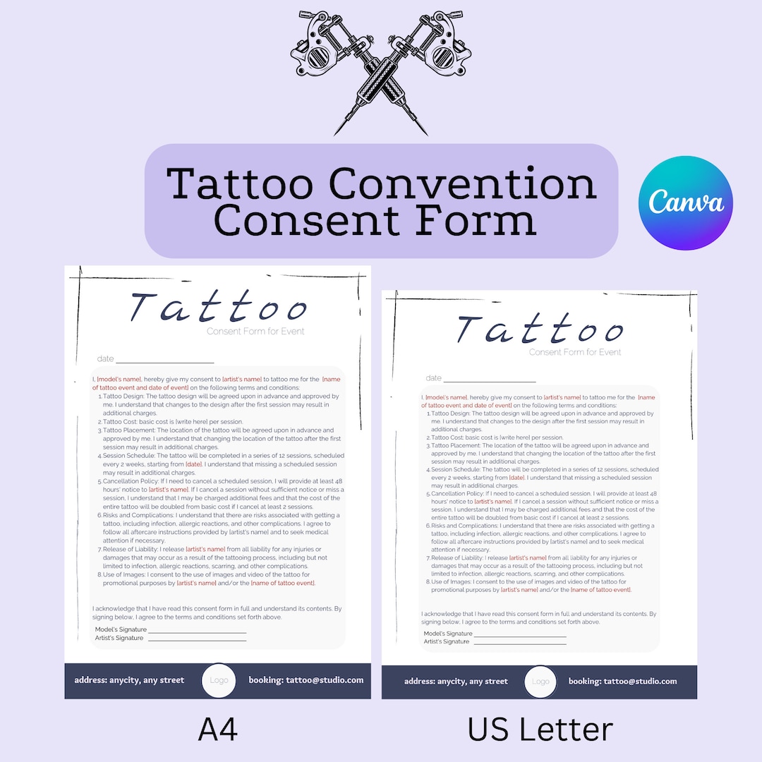 Editable and Printable Tattoo Client Intake Form Tattoo Business Forms ...