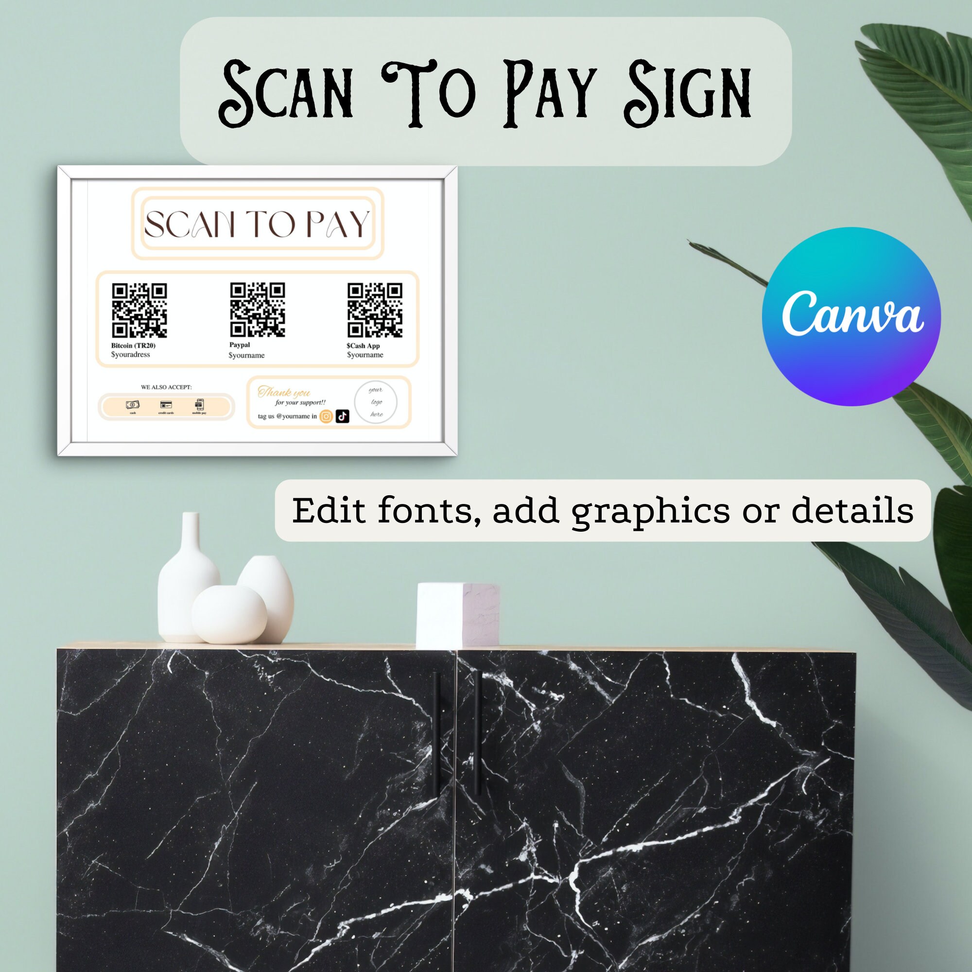 Retro Payment Sign Scan to Pay Template Sign Album Printable Editable ...