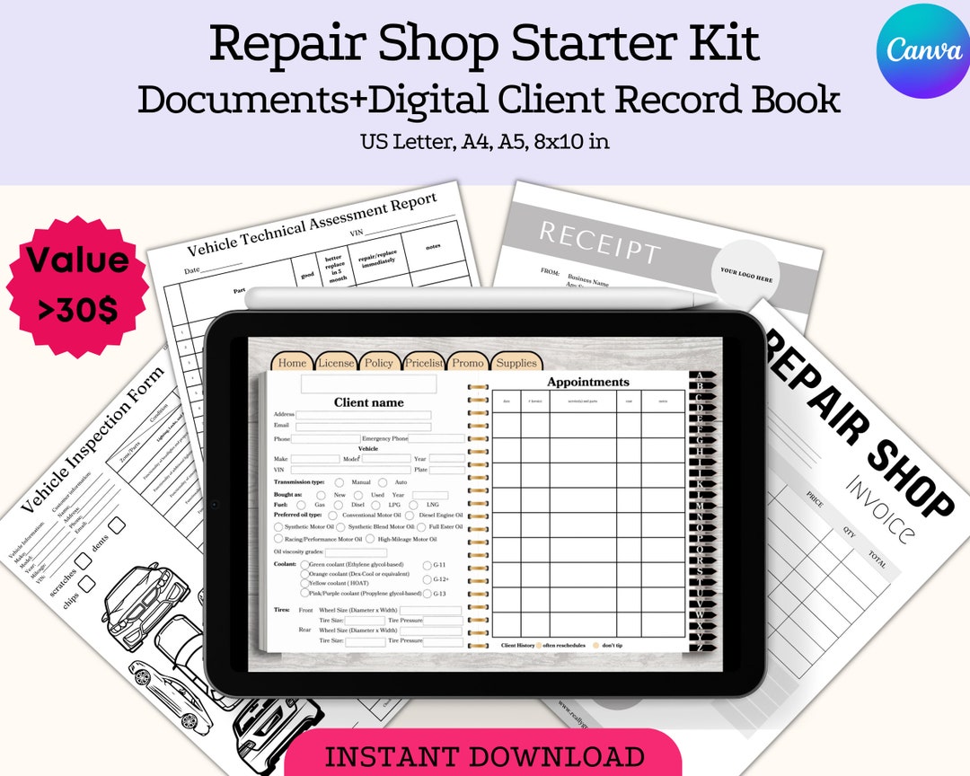 Appointment Book Vehicle Repair Shop Mobile Mechanic Client Record Book ...
