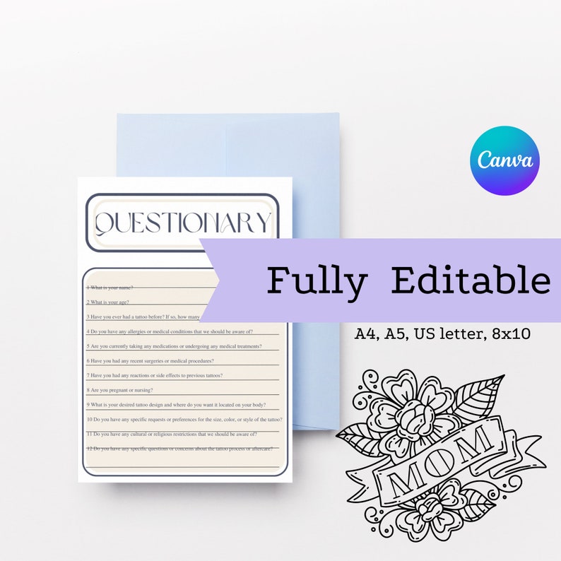 Editable and Printable Tattoo Client Intake Form Tattoo Business Tattoo ...