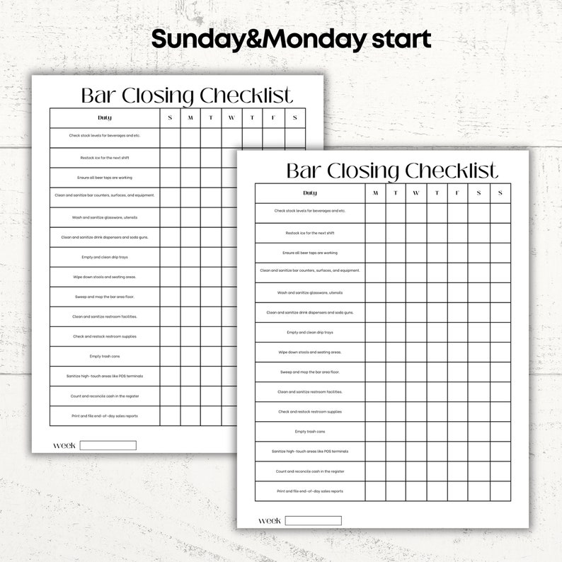 Bar Closing Checklist Bar End Shift Cleaning List Bar Cleaning Log Bar ... Bar Closing Checklist Bar End Shift Cleaning List Bar Cleaning Log Bar ...