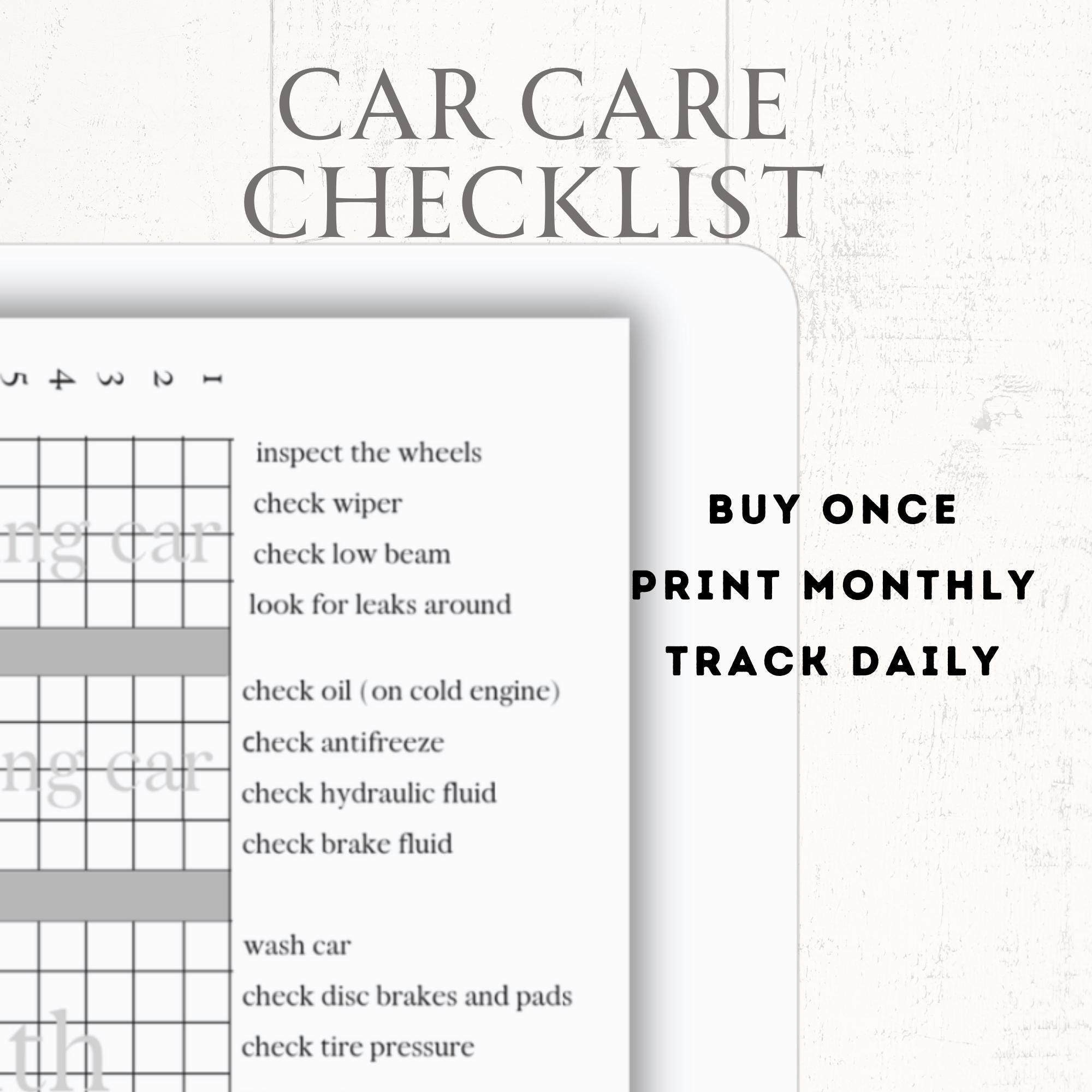 Printable Car Maintenance Checklist: Monthly Vehicle Inspection ...