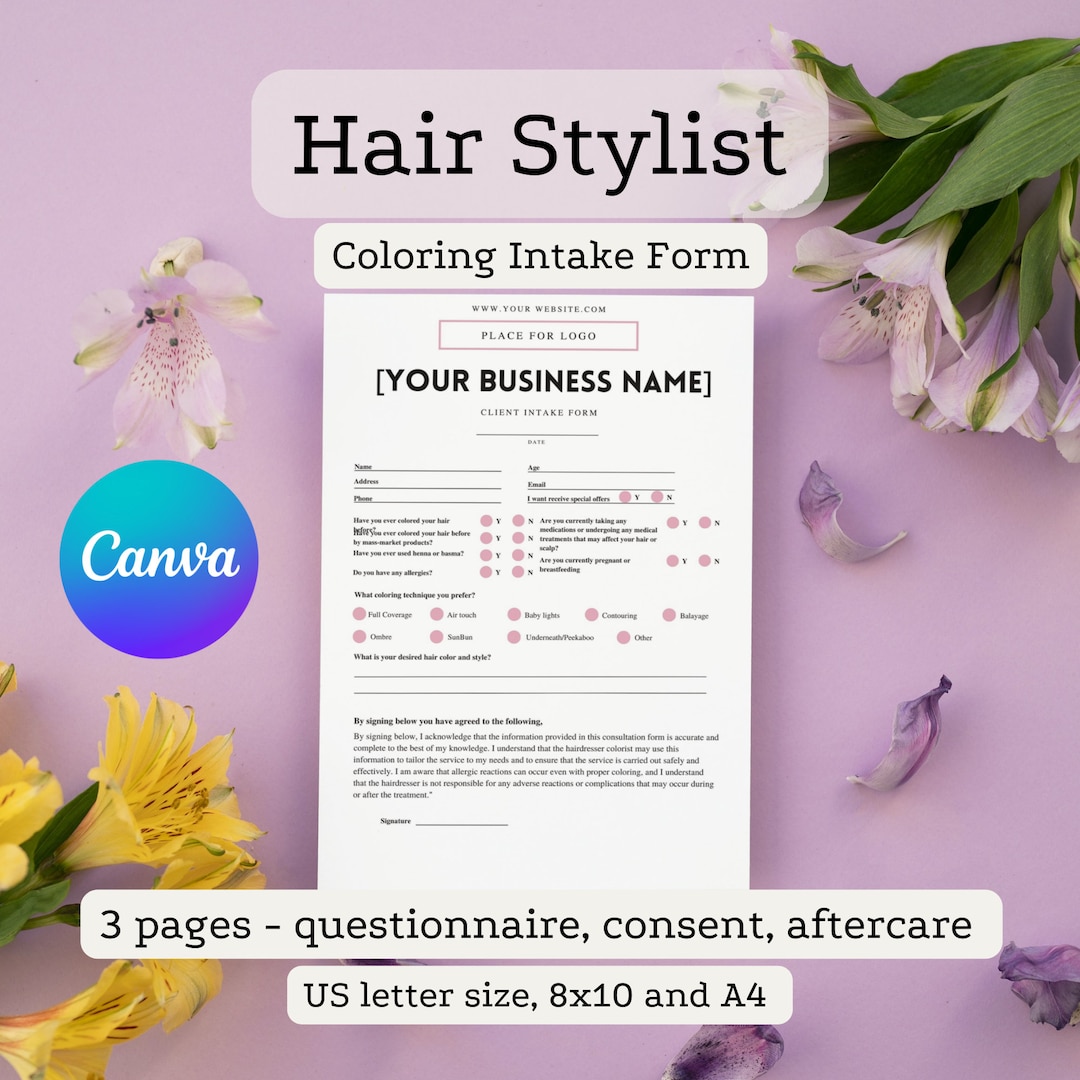 Hair Color Service Waiver Hairstylist Consultation Form Color ...