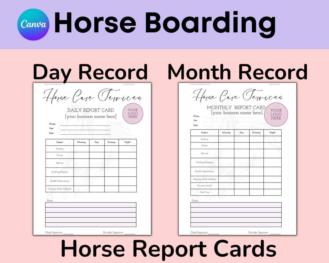 Horse Boarding Report Card Horse Intake Form Horse Boarding Business ...
