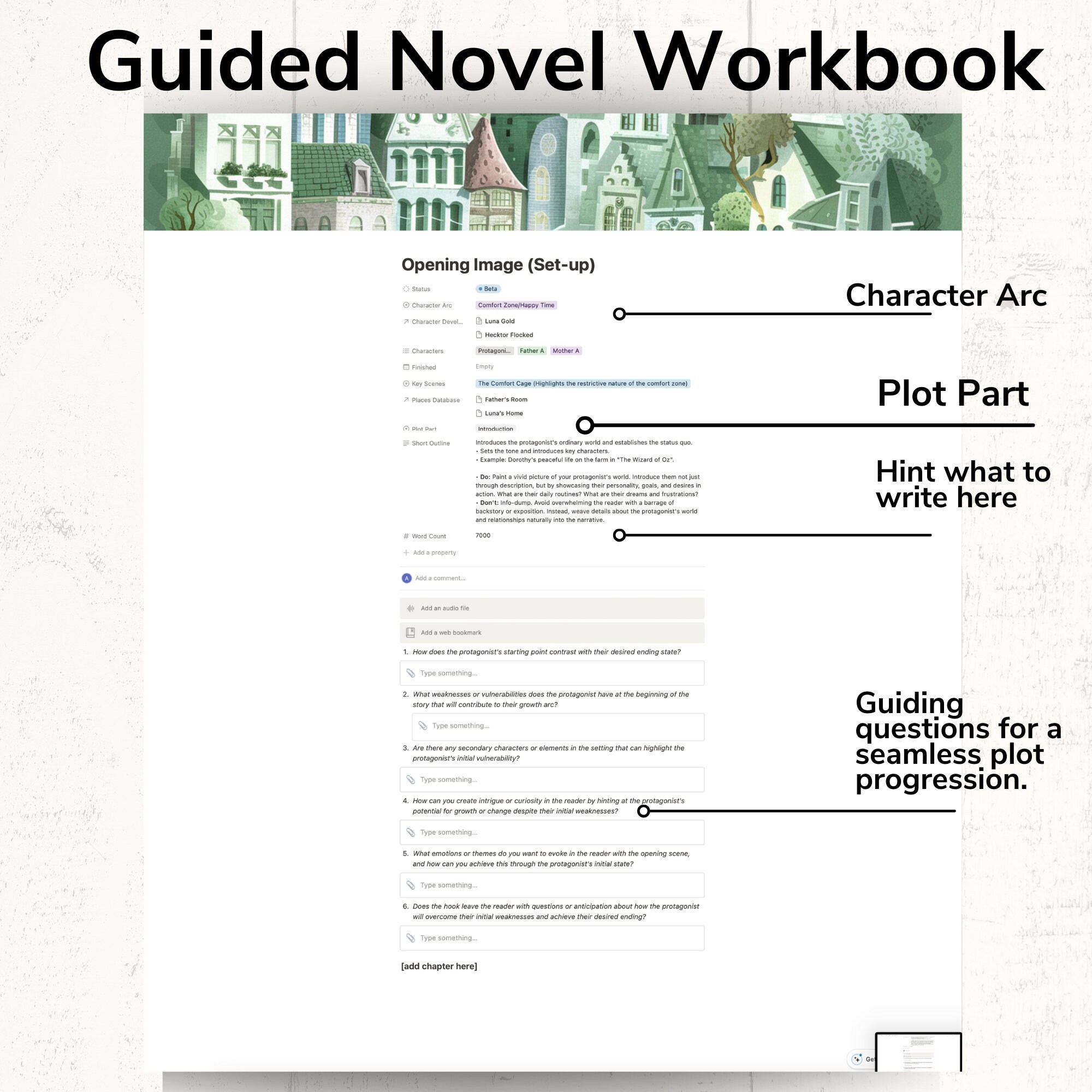 Notion Template for Writer Hollywood 9 Point Plot Guided Workbook World Creation Writer Workbook ...