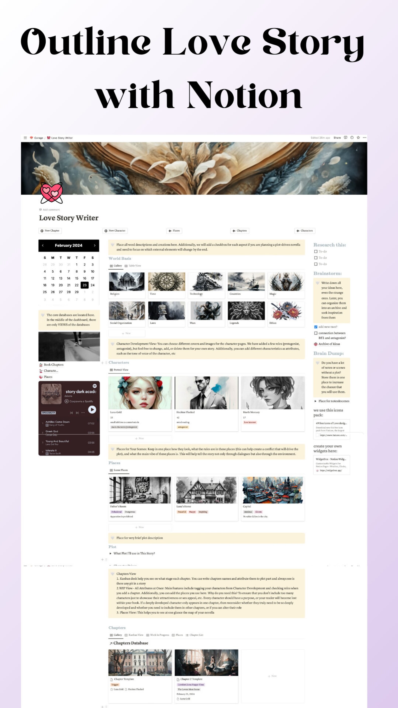 Notion Template for Writer Gift Plot Romance Novel Writing Template Notion Writing Structure ...