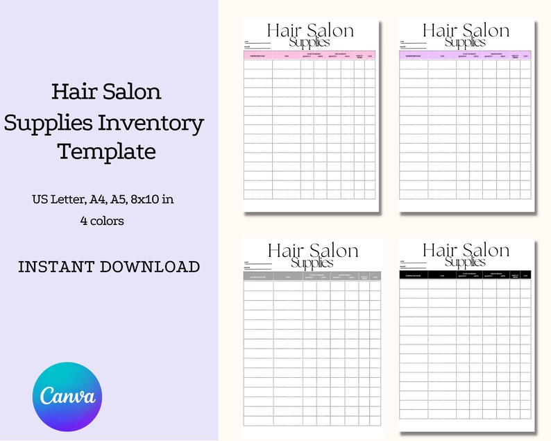 Beaty Salon Inventory Forms Editable Inventory Management Inventory ...