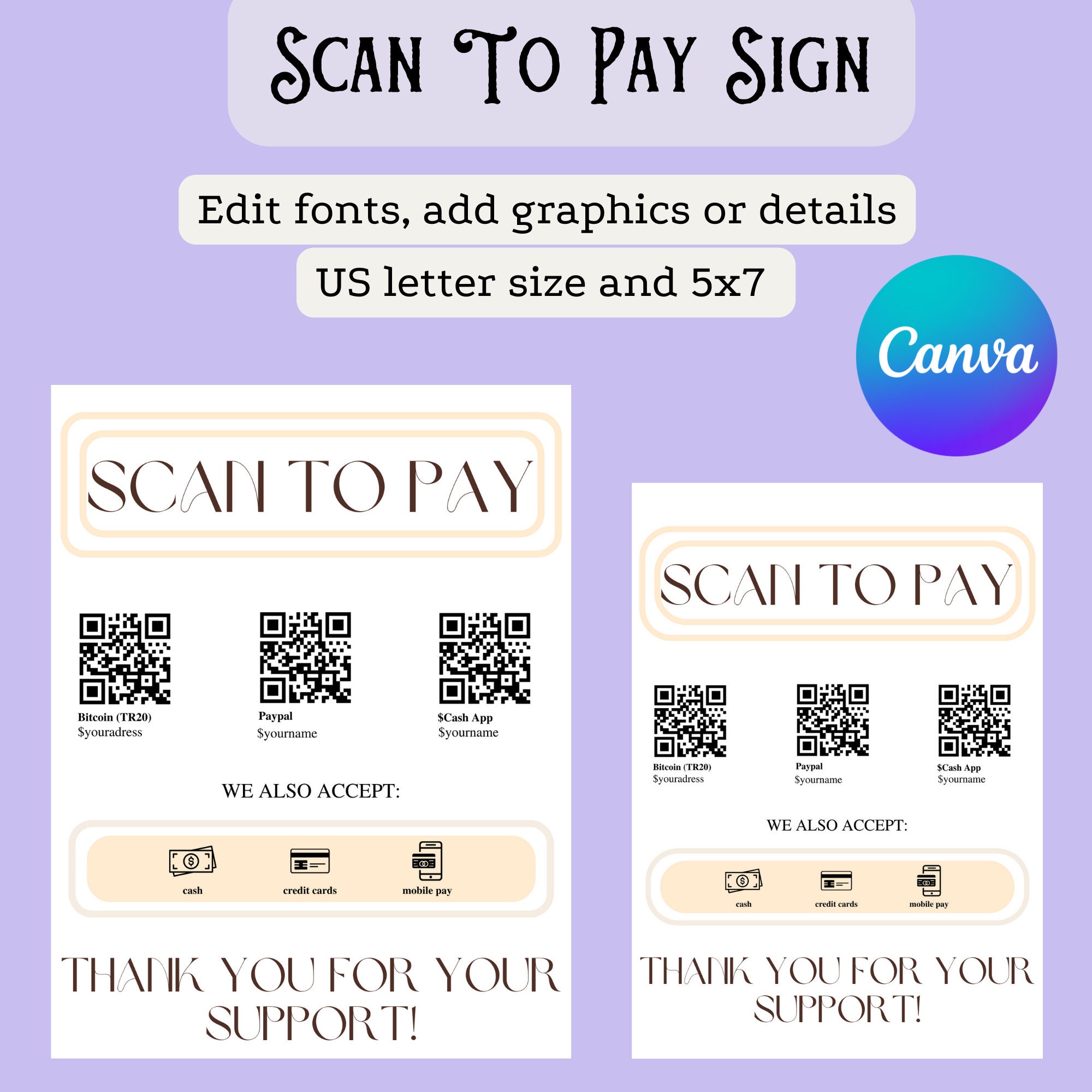Retro Payment Sign Scan to Pay Template Sign Girlboss Printable ...