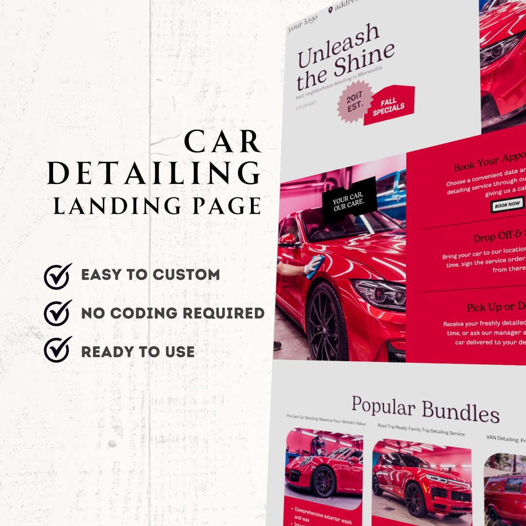 Car Detailing Landing Page Car Wash Website Template Vehicle Washing ...