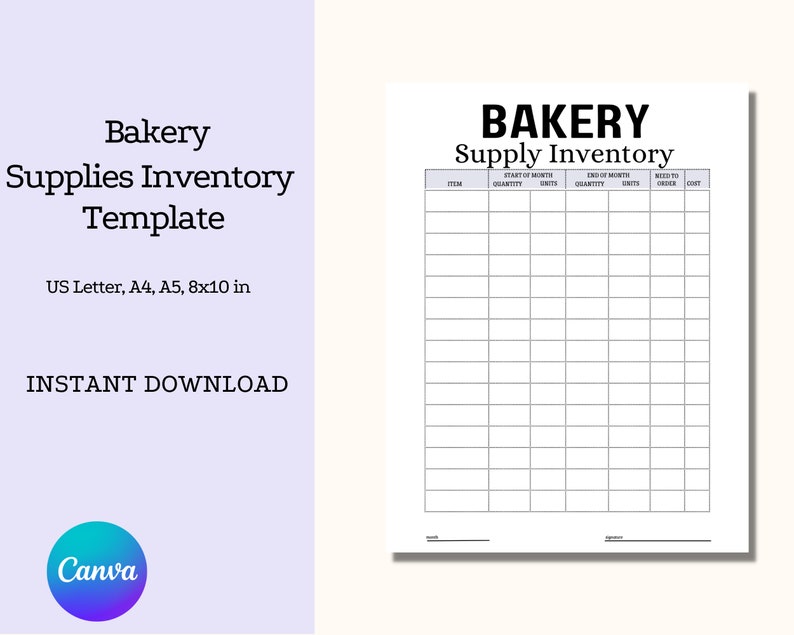 Bakery Forms Editable Inventory Management Form Coffeeshop Inventory ...