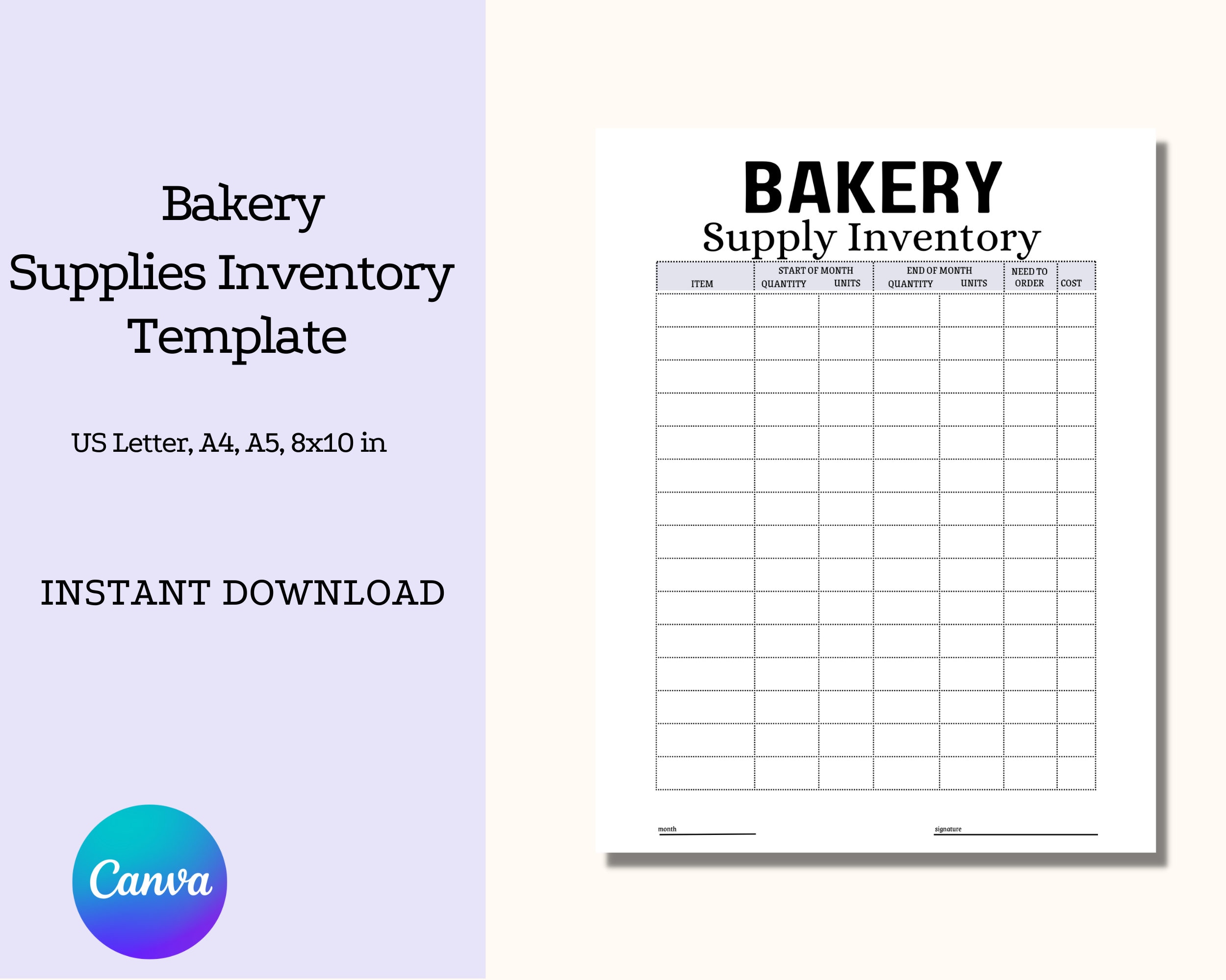 Bakery Forms Editable Inventory Management Form Coffeeshop Inventory ...