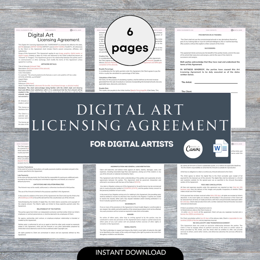 Digital Art Licensing Agreement Digital Artist Copyright Forms Artwork ...