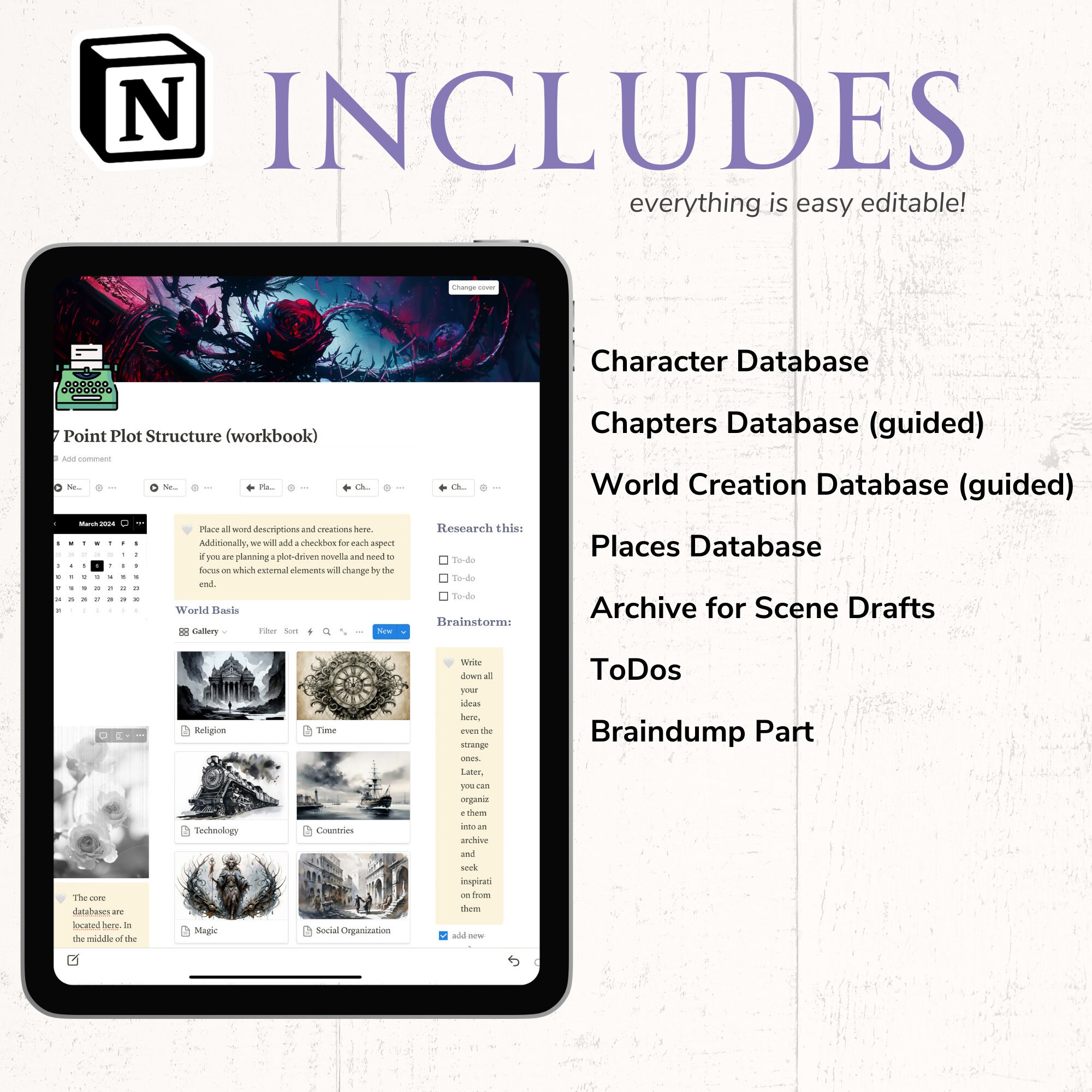 Worldbuilding Notion Template for Writer Story Plotting Workbook 7 Point Plot Outline Guided ...