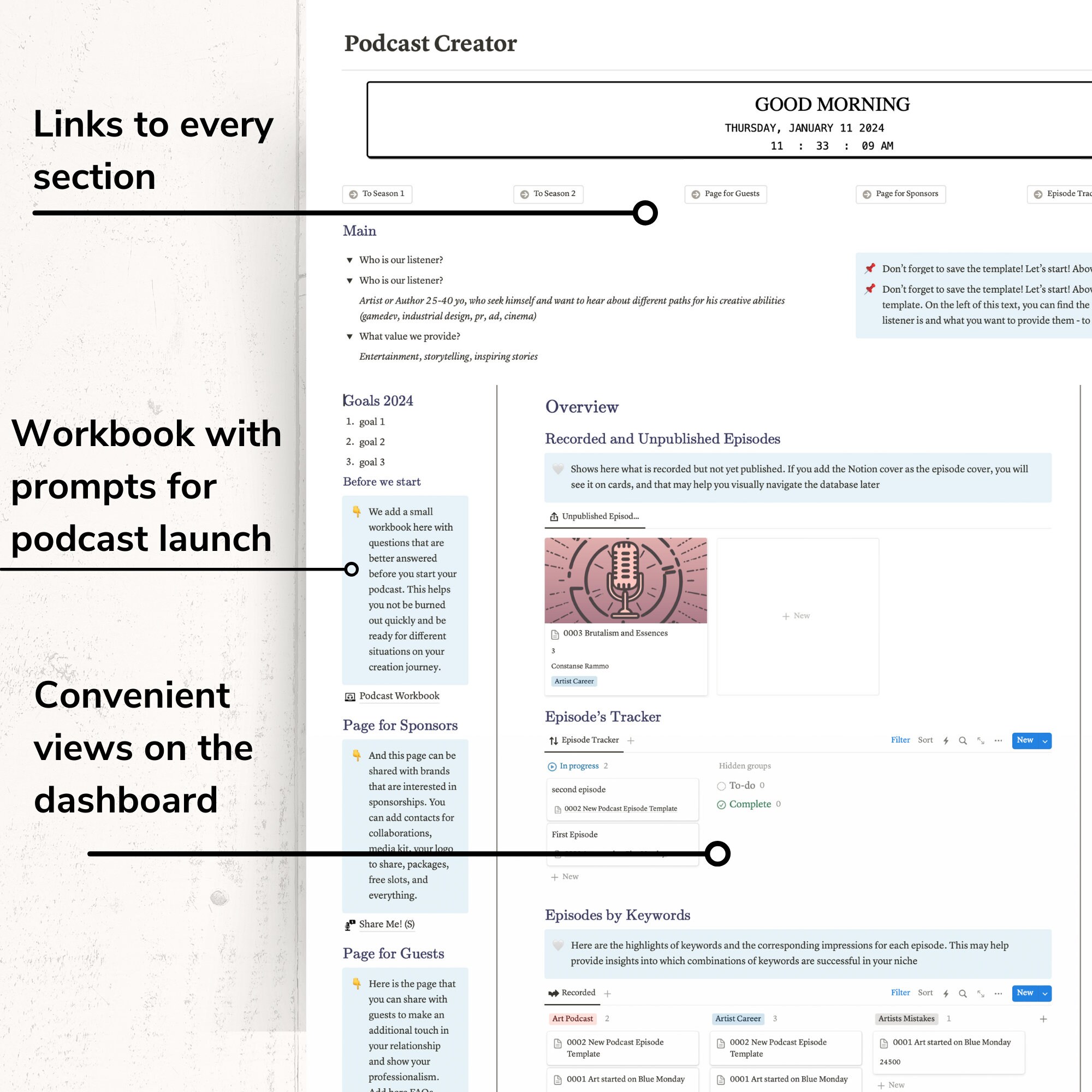 Podcast Planner Podcast Content Planner Spreadsheet in Notion Template ...