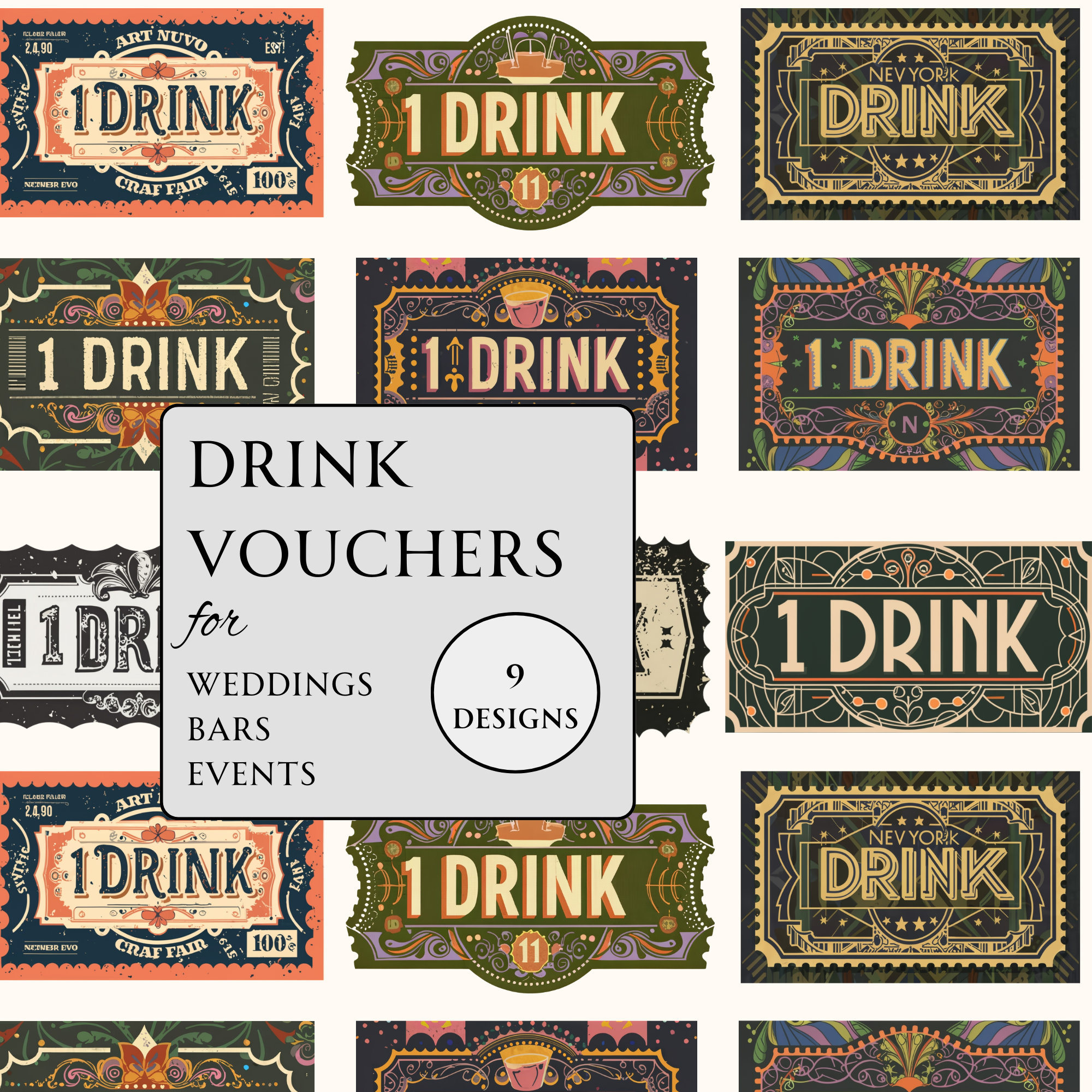 Wedding Drink Tokens 1 Drink Voucher Reception Drink Tickets Mobile Bar ...