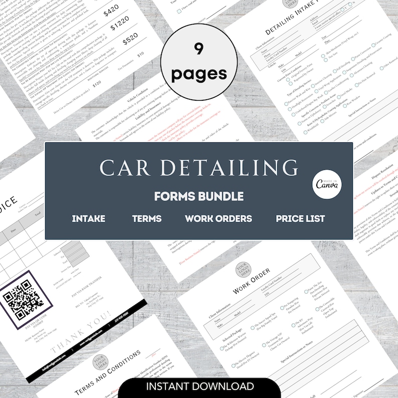 Mobile Detailing Service 9 Pages Auto Detailing Intake Form Vehicle ...